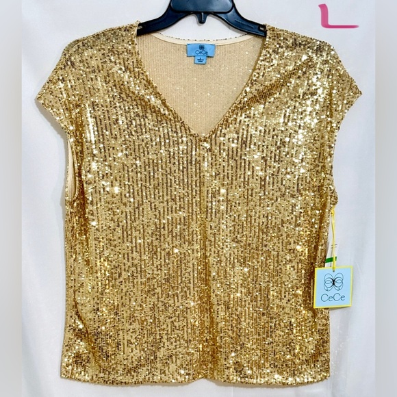 CeCe | Tops | Cece Womens Gold Sequin Top | Poshmark